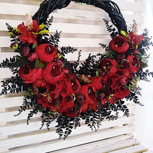 Halloween Black Dark Red Gothic Peony Fern Fall Autumn Flower - Etsy