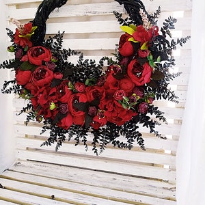 Halloween Black Dark Red Gothic Peony Fern Fall Autumn Flower - Etsy