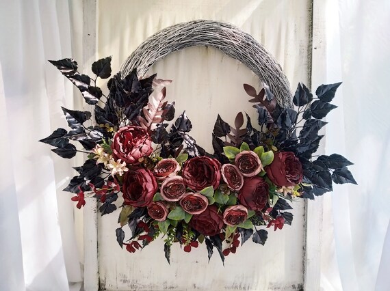 Home Décor Wreaths Valentine Gothic Red Peony Black Leaves Front Door ...