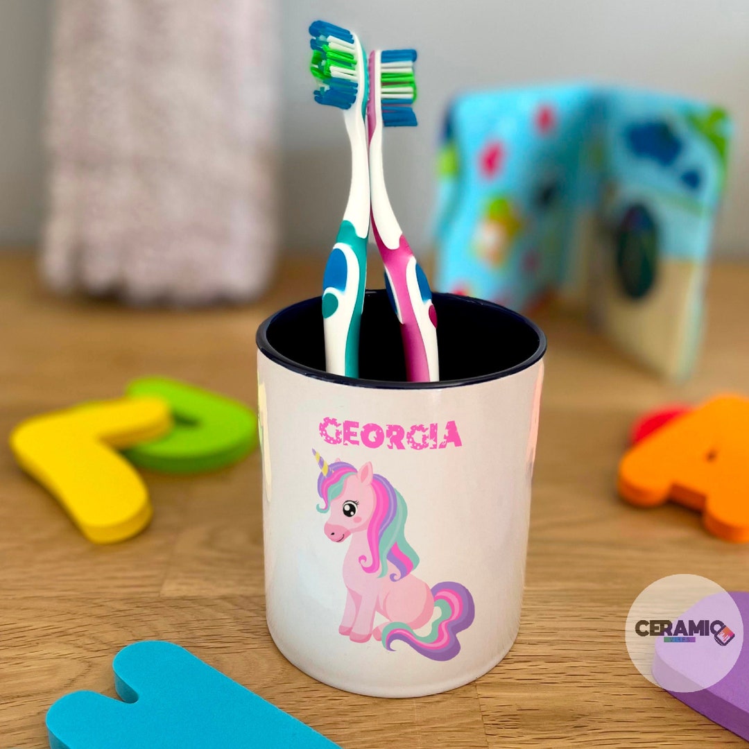 Unicorn Toothbrush Pot, Choice of 3 Unicorns Personalised Toothbrush ...