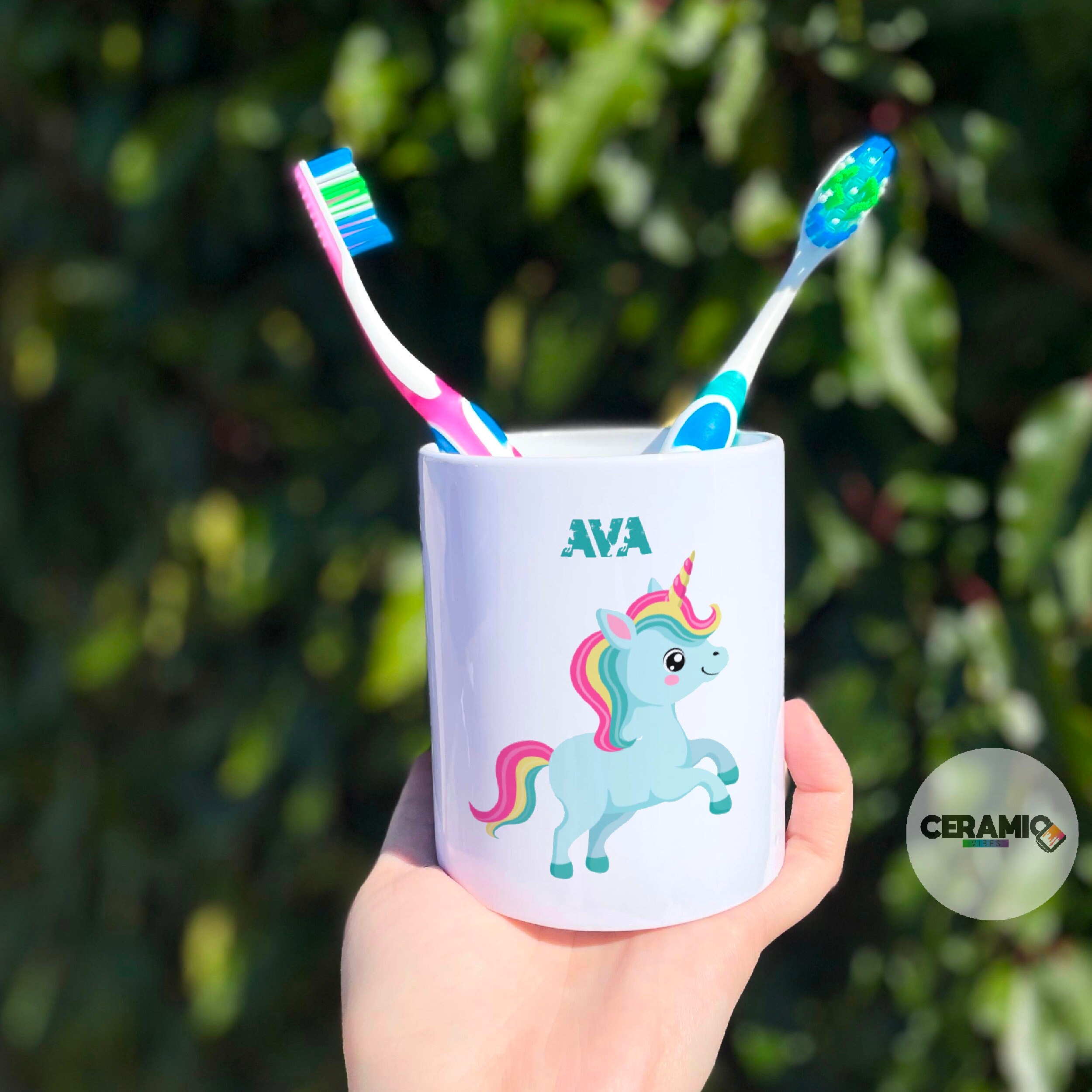 Unicorn Toothbrush Pot, Choice of 3 Unicorns Personalised Toothbrush ...