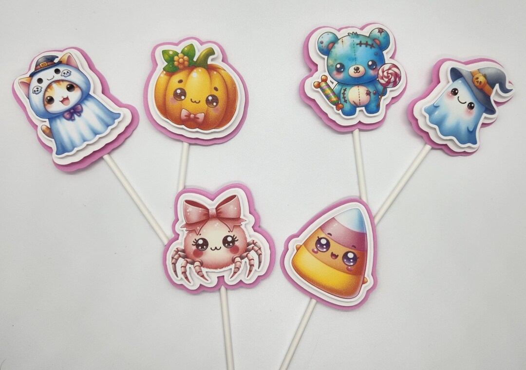 Kawaii Pink Halloween Cupcake Toppers | Spooky Cute Party Decor ...