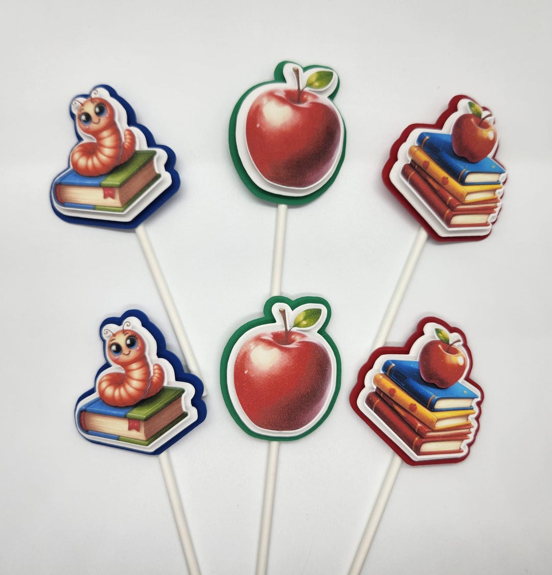 Apple & Bookworm Cuties Cupcake Toppers! Multi-layered Cardstock ...