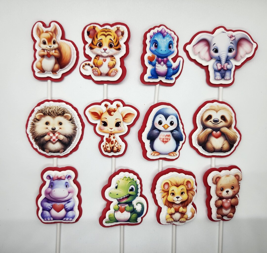 3D Animal Valentine's Day Cupcake Toppers: Handmade Safari Jungle Party ...