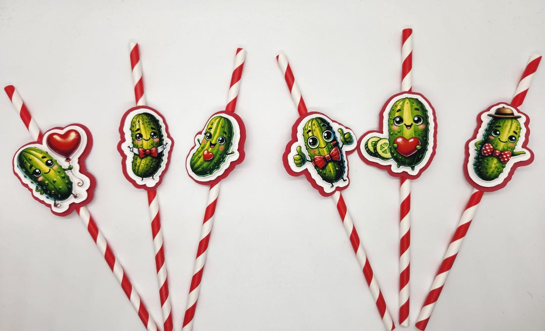 Funny Pickle Straw Toppers Red | Cute Pickle Party Decor | Valentine ...