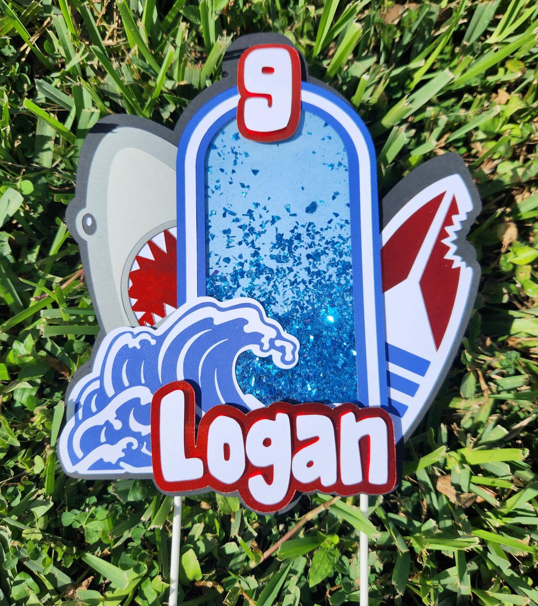 Beach Ocean Shark Jaws Shaker 3D Cake Topper Custom Personalized Party ...
