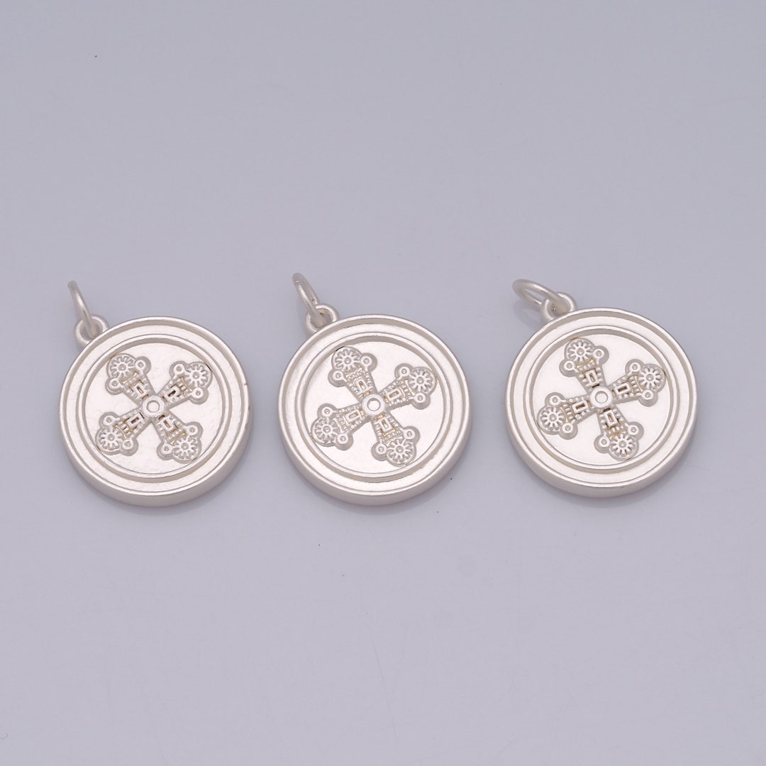 Silver Filled Round Cross Pendant,white Silver Necklace,enamel Charm ...
