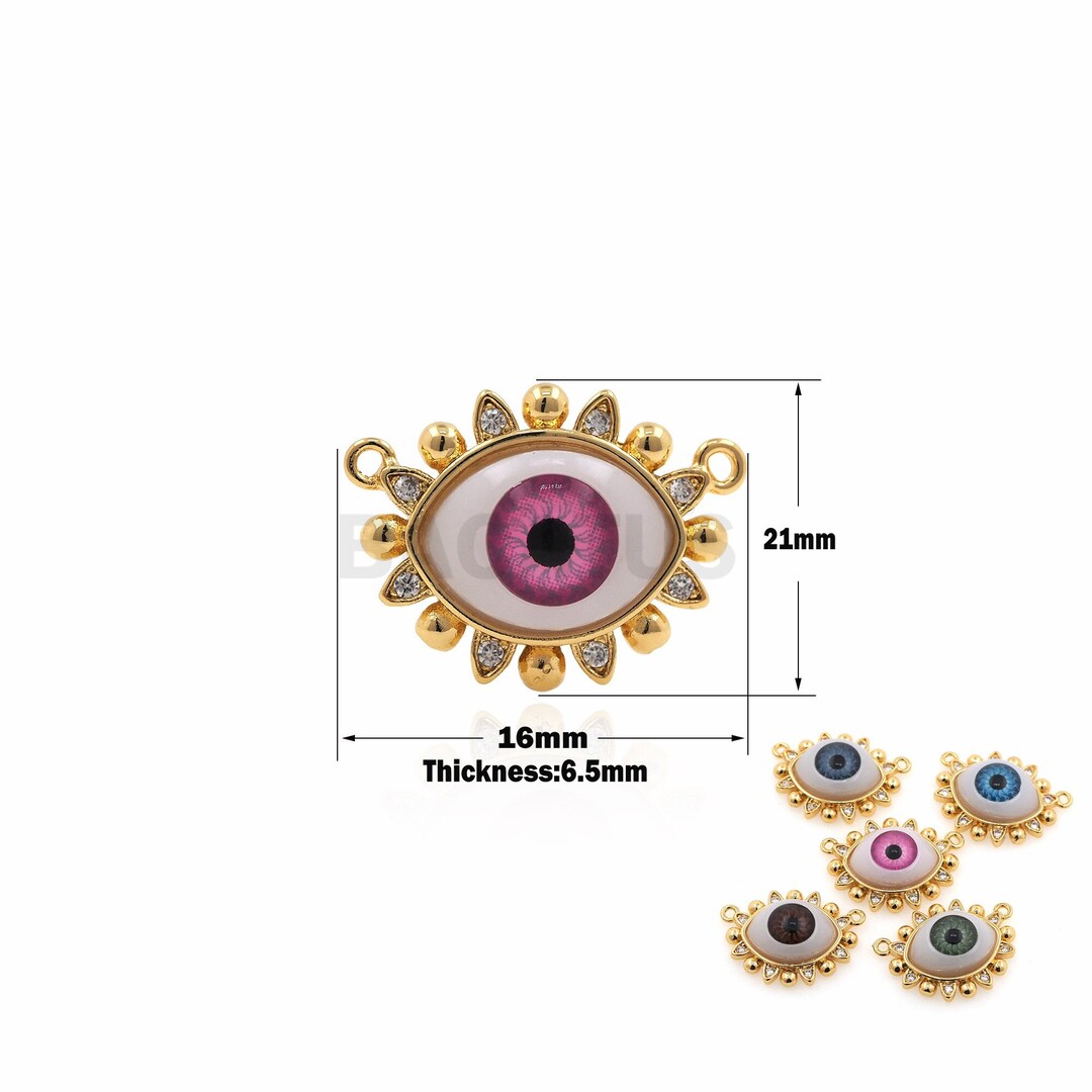 18K Gold Filled Gold Demon Eye Connector, Enamel Eye Connector Necklace ...