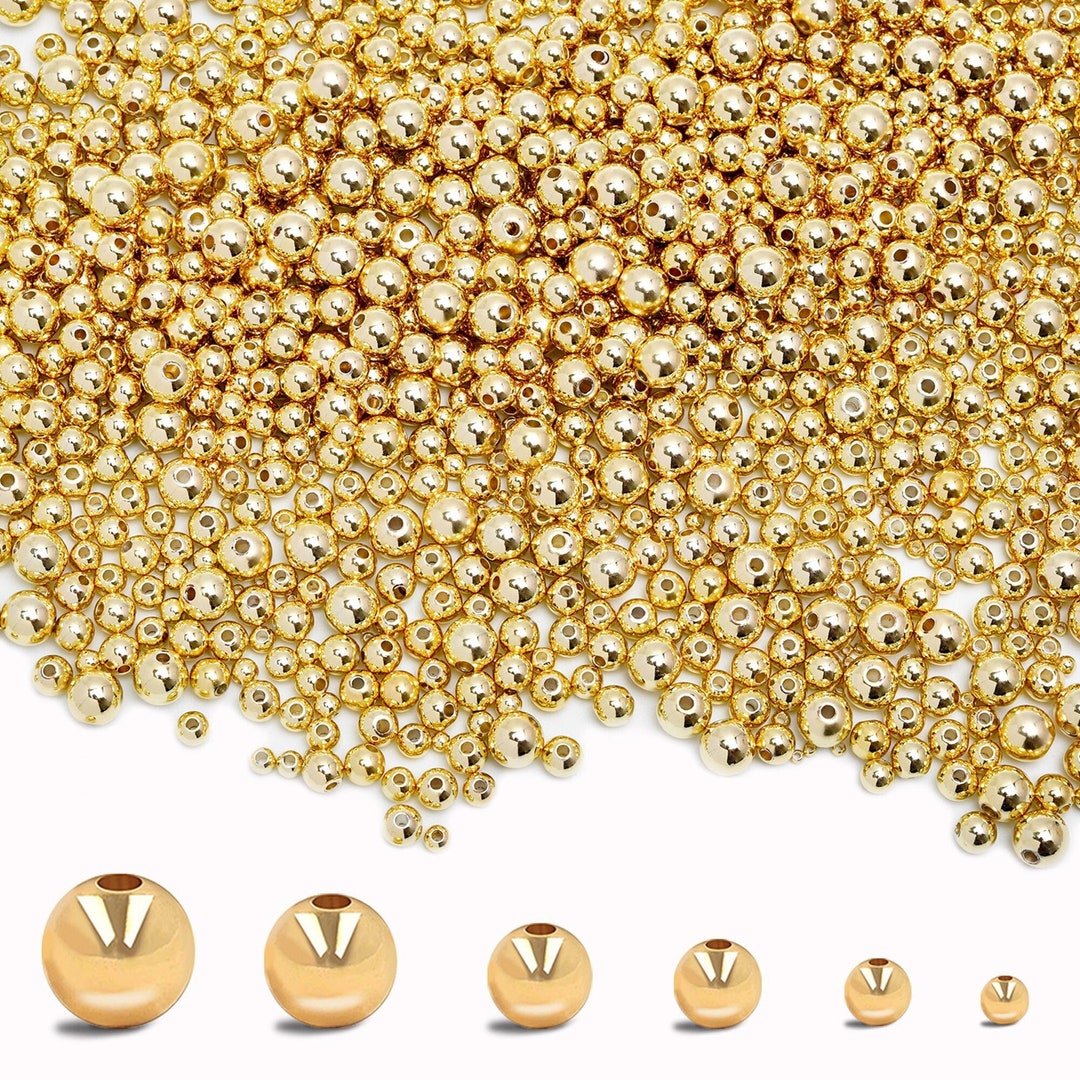 200 PCS,14K Spacer Round Beads,gold Round Beads, DIY Bracelet Necklace ...