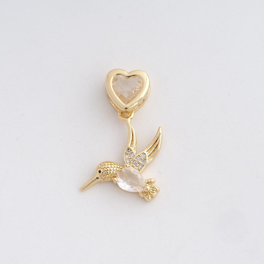 Hummingbird Charm, Bird Pendant,micropavé CZ Bird Necklace,18k Gold ...