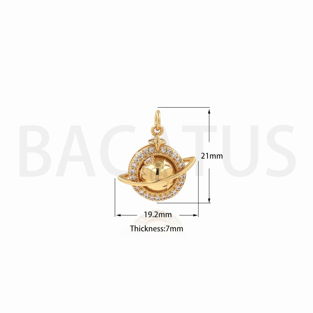 18K Gold Filled Saturn Ring Pendant, Micropavé CZ Saturn Necklace ...