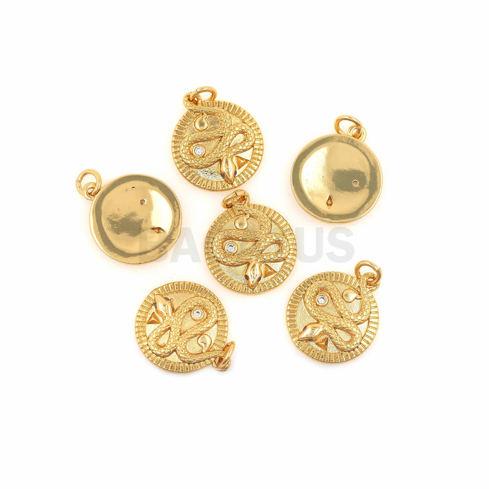 Gold Snake Medallionround Coin Embossment Charmgold Plated | Etsy