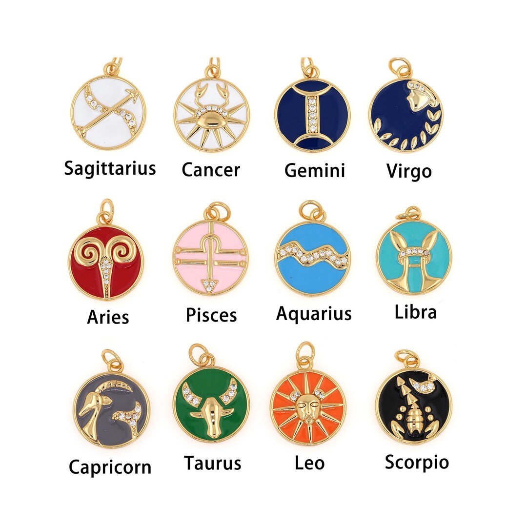 18K Gold Filled Twelve Constellations Pendant,enamel Zodiac Necklace ...