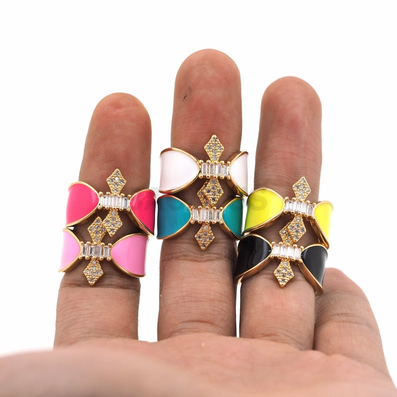 18K Gold Filled Enamel Gold Open Ring, Adjustable Ring, Multi-color ...