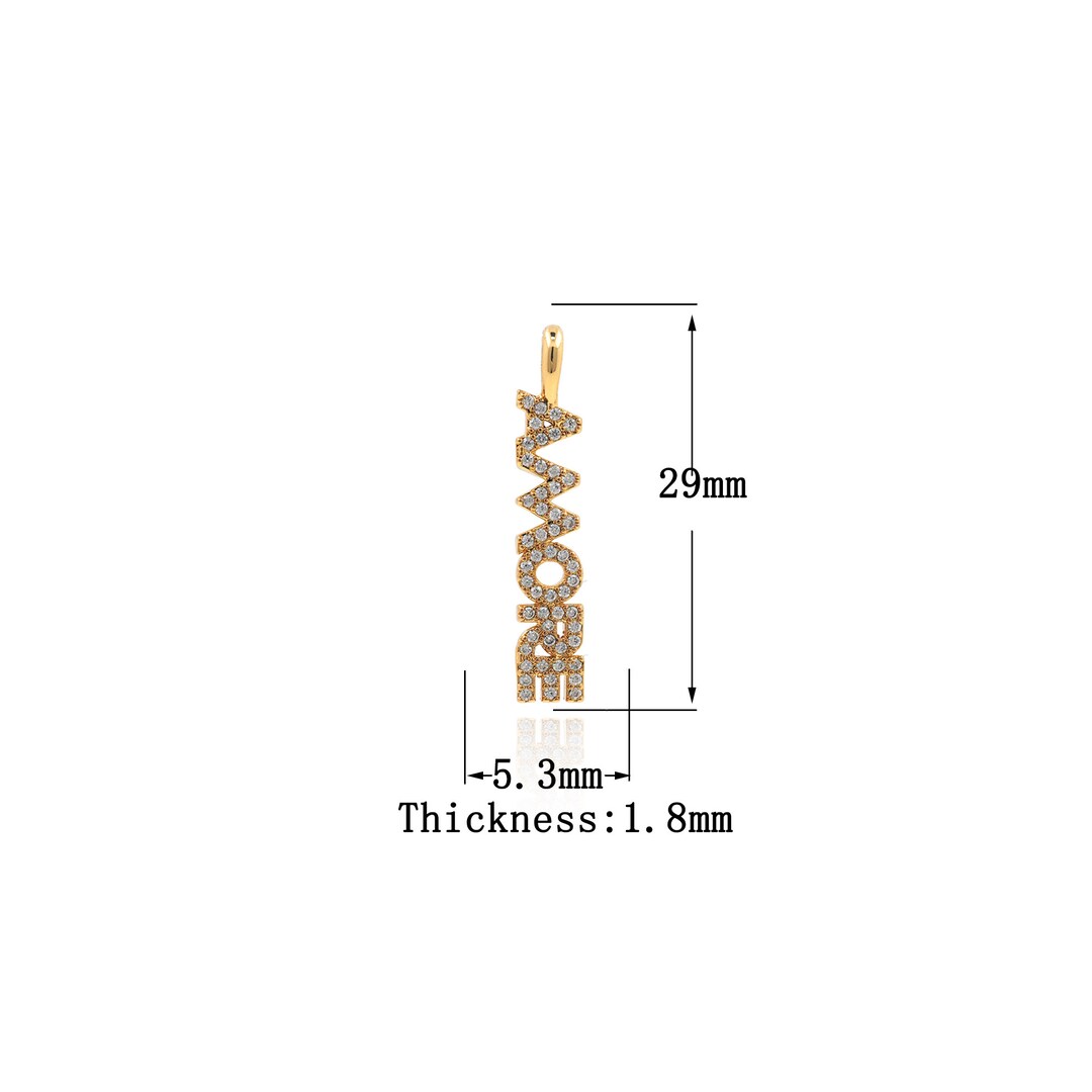 18K Gold Filled AMORE Pendant,gold Dainty Long Charms,amore Charm ...