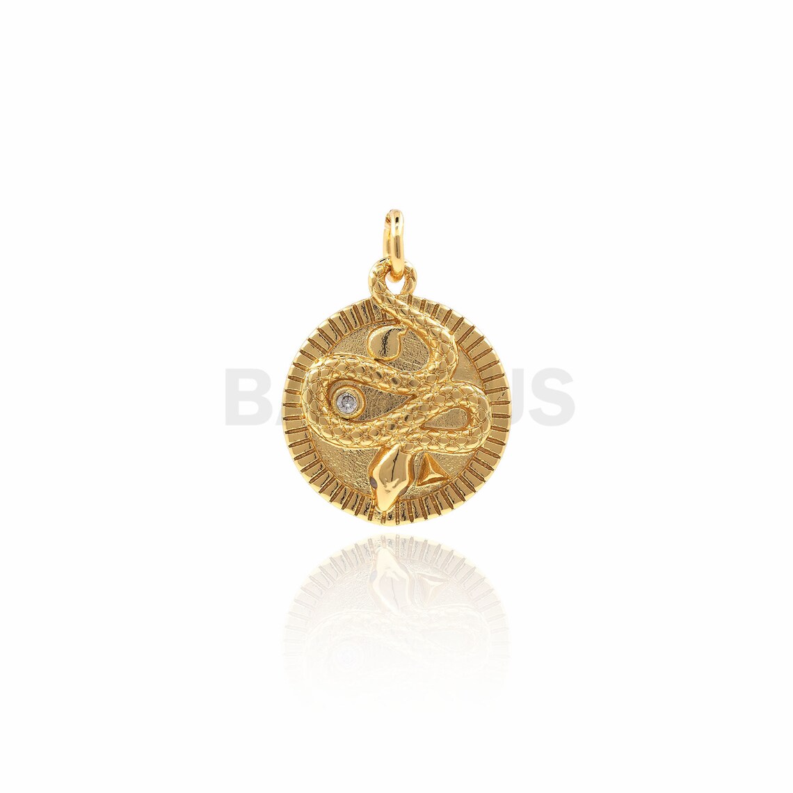 Gold Snake Medallionround Coin Embossment Charmgold Plated | Etsy