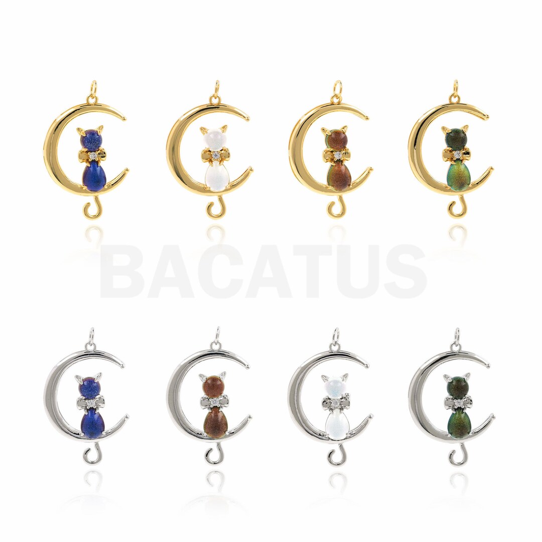 18K Gold Filled Moon Cat Pendant, Cat Necklace, Crescent Moon Pendant ...