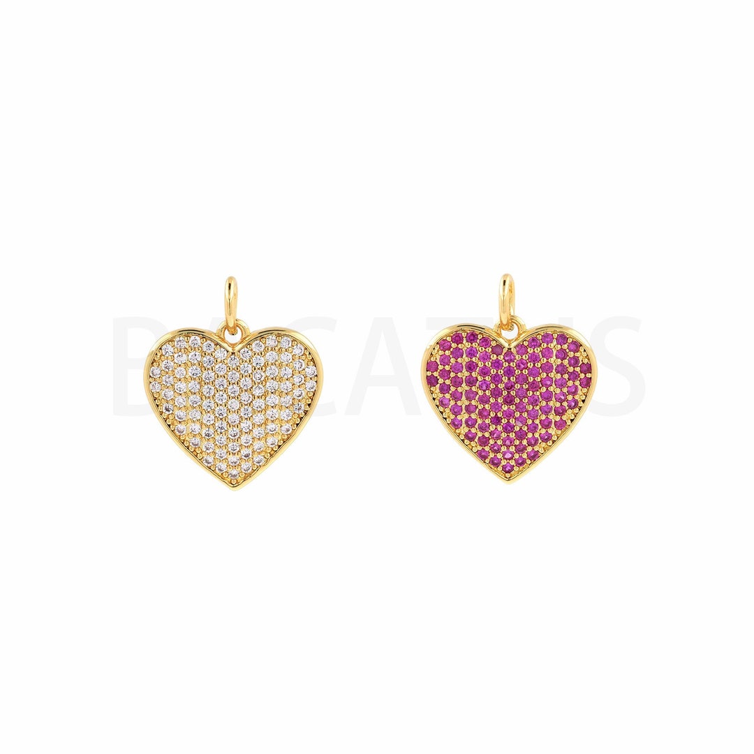 Heart Necklace, Micropavé CZ Love Charm, Heart Charm, 18K Gold Filled ...