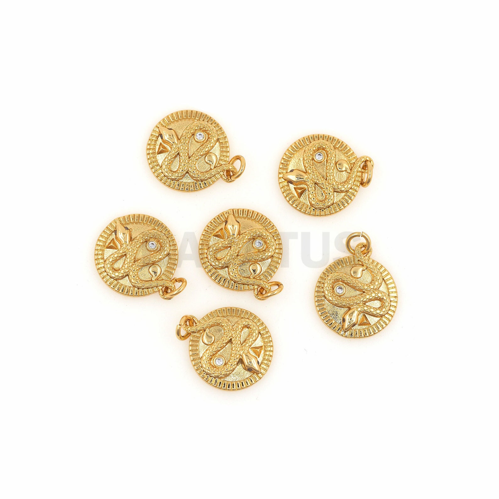 Gold Snake Medallionround Coin Embossment Charmgold Plated | Etsy