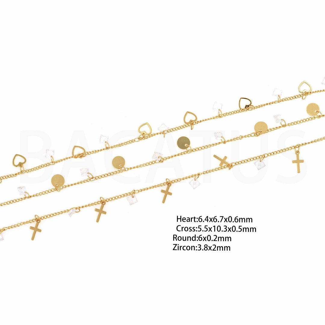 Heart Chain, Cross Chain, Blank Pendant Chain, 18K Gold Filled Gold ...