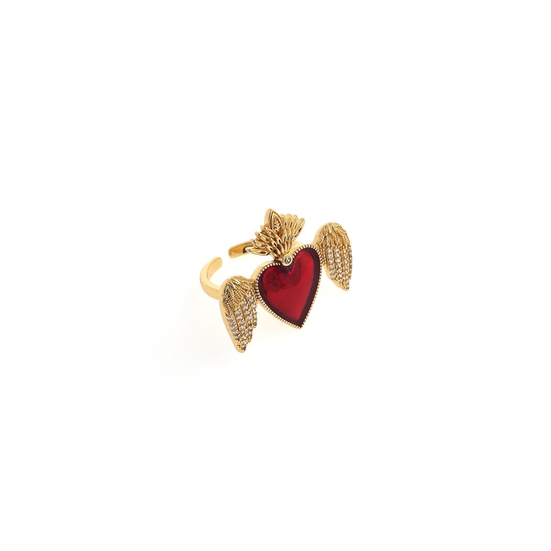 18K Gold Filled Open Ring,wings Heart Ring,enamel Heart Ring,love Charm ...