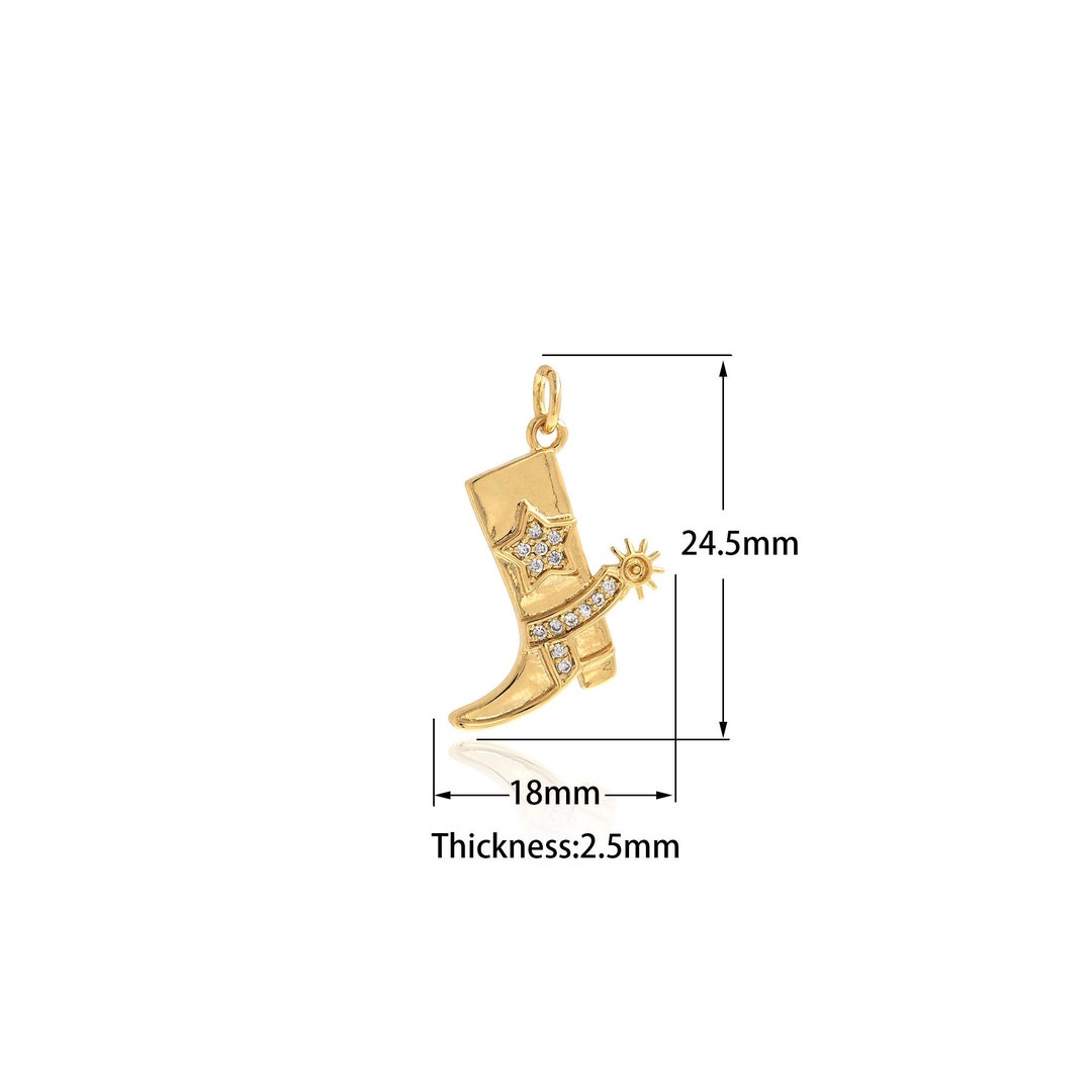 Boot Pendant, 18K Gold Filled Shoe Charm, Micro Pave CZ Cowboy Shoe ...