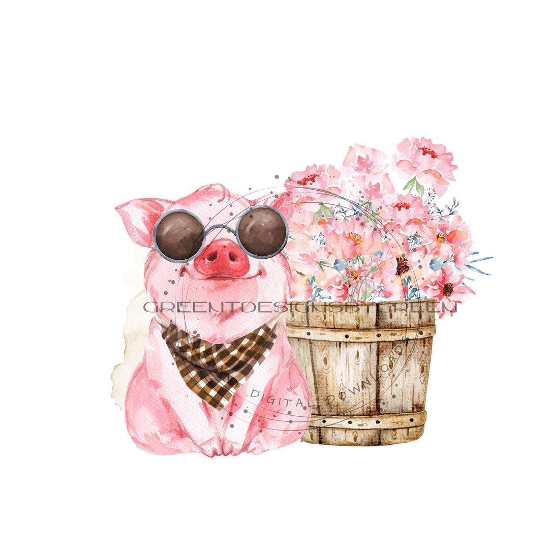 Pink Pig in Wooden Tub PNG Clipart, Cute Pig in Glasses PNG for ...