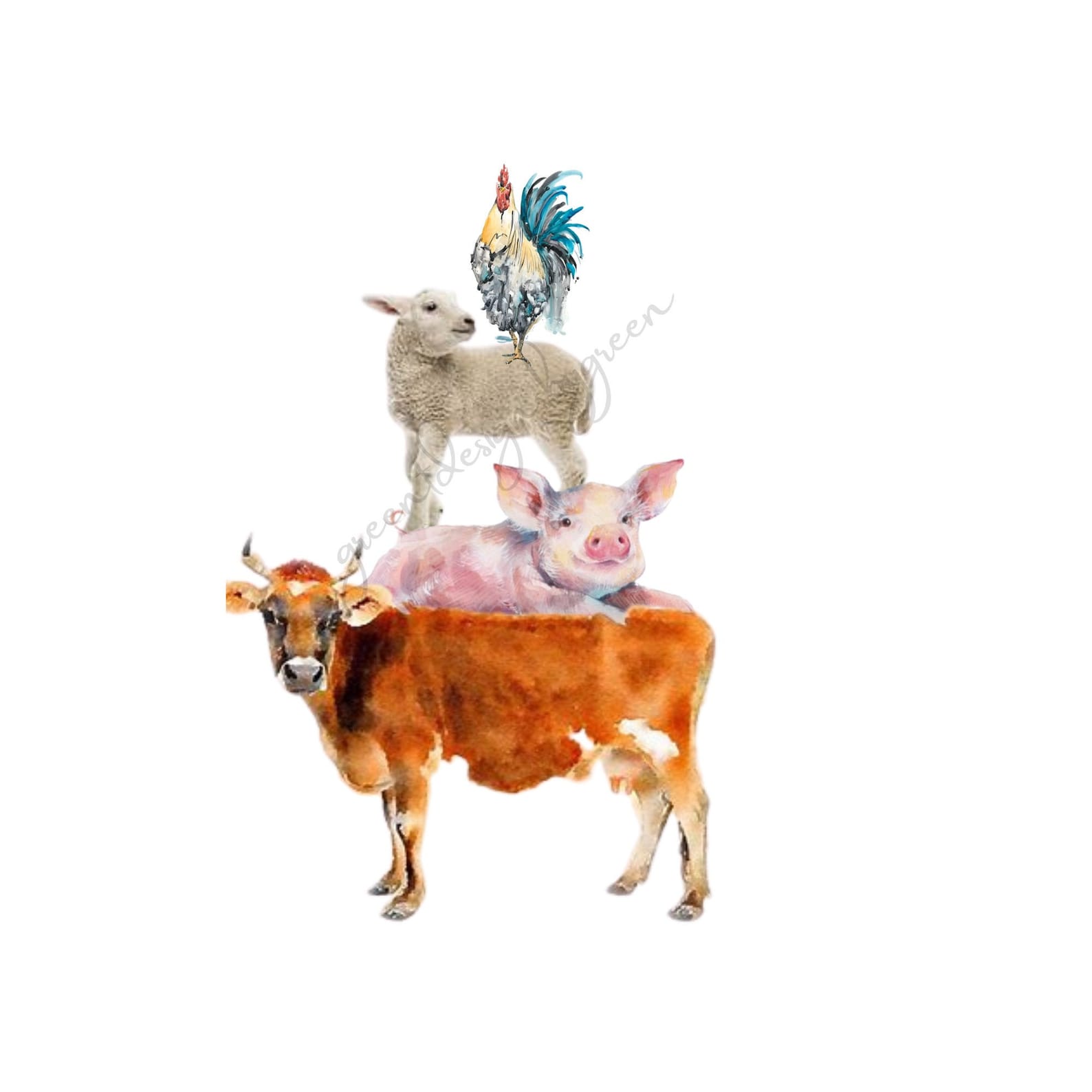 Cow Pig sheep and chicken PNG image. Rustic Farm PNG file | Etsy