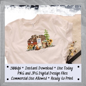 Leopard Print Camper Sublimation PNG - Sunflowers, Campfire, Camping ...