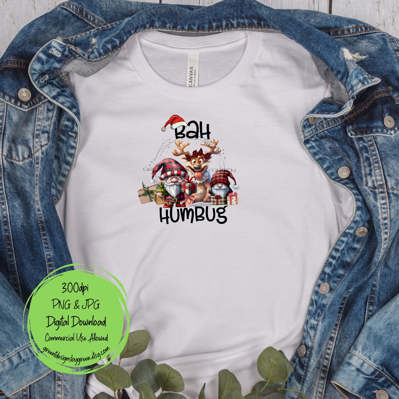 Bah Humbug Funny Sublimation Design - Grumpy Santa & Goofy Reindeer PNG ...