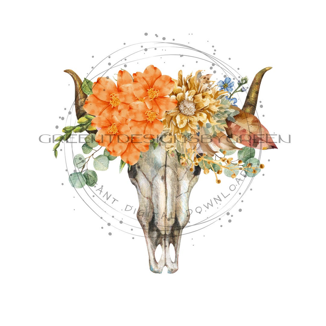 Western Cow Skull PNG, Flower Sublimation, Western Cow Skull Png ...