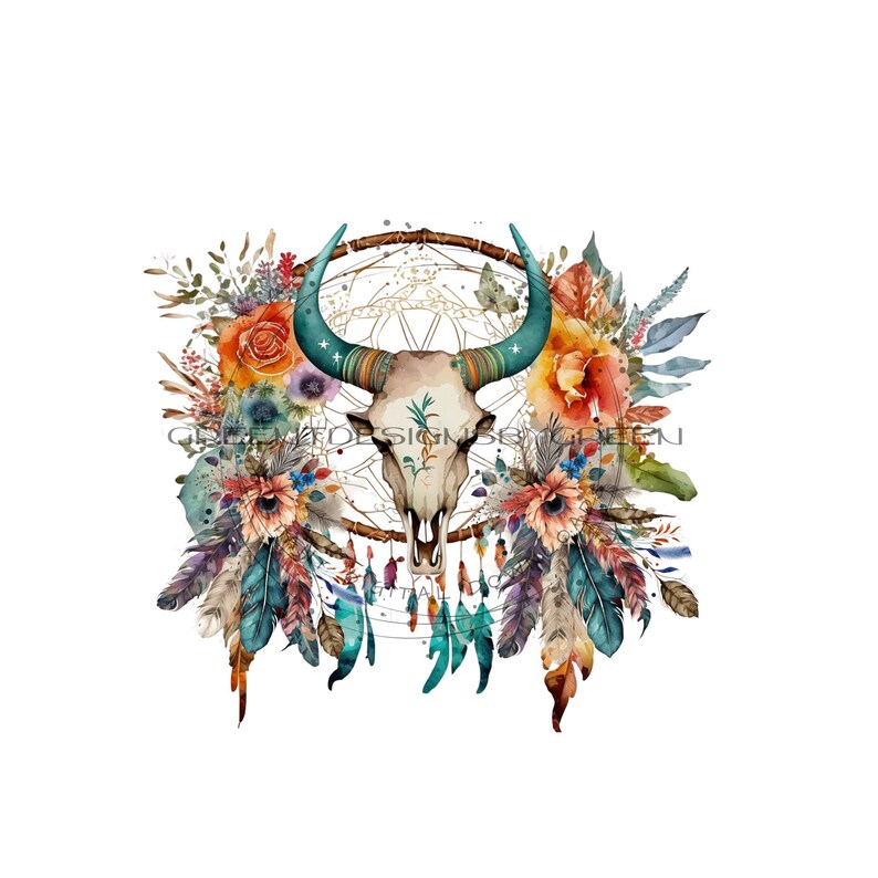 Dreamcatcher and Cow Skull PNG With Rustic Feather& - Etsy