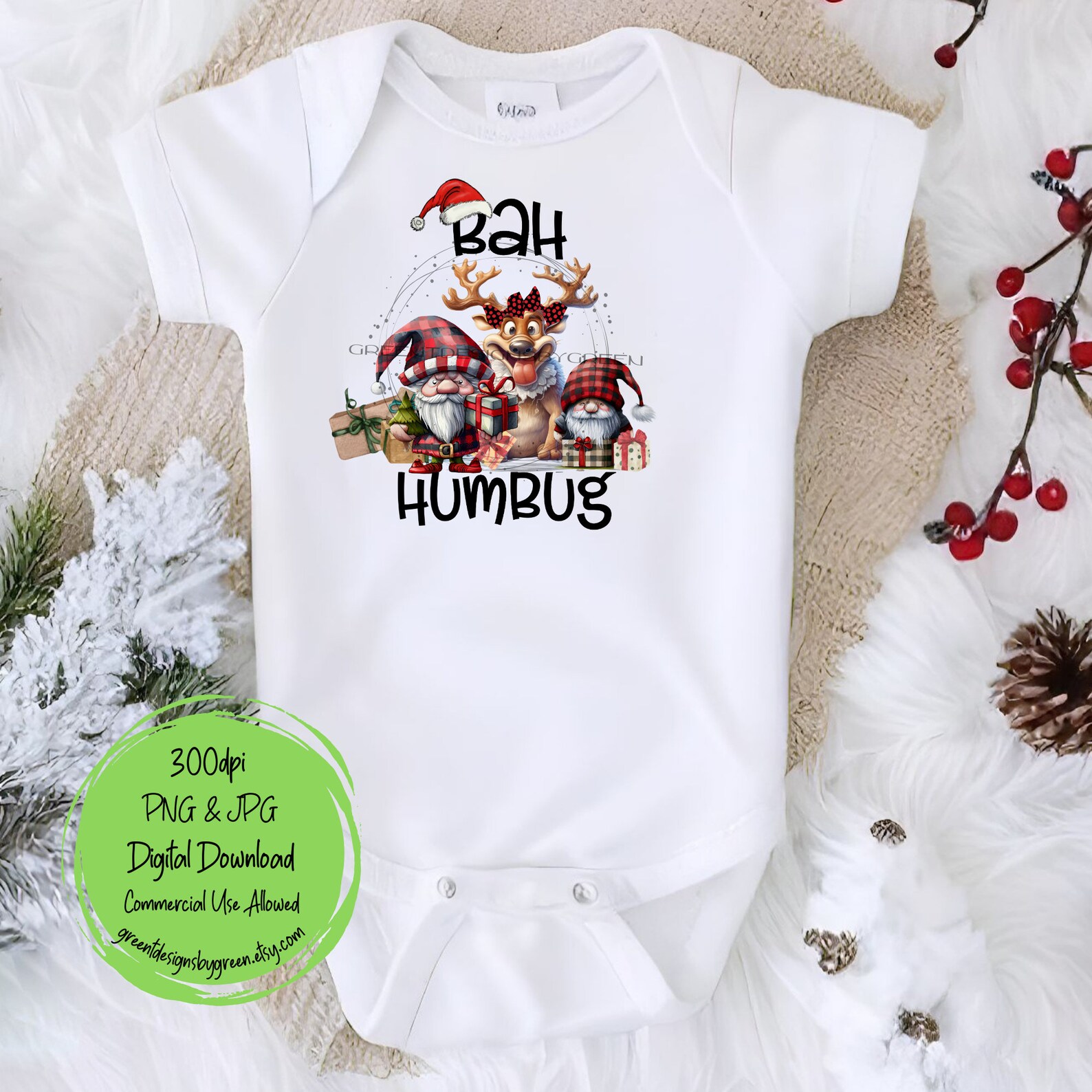 Bah Humbug Funny Sublimation Design - Grumpy Santa & Goofy Reindeer PNG ...