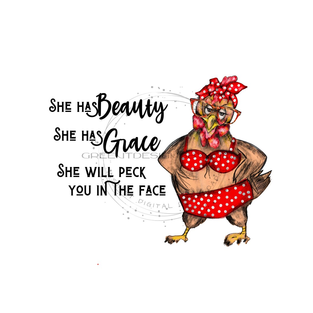 Funny Sassy Chicken Png Polka Dot Swimsuit Eyeglasses Whimsical Sublimation File She Will Peck