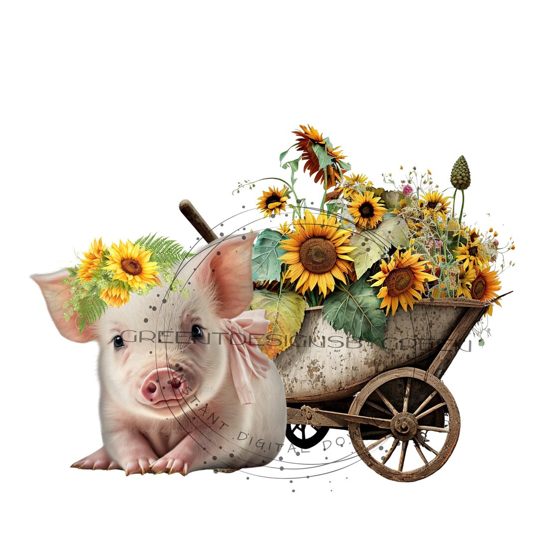 Pig PNG Download Piglet Clipart With Wheelbarrow Background - Etsy