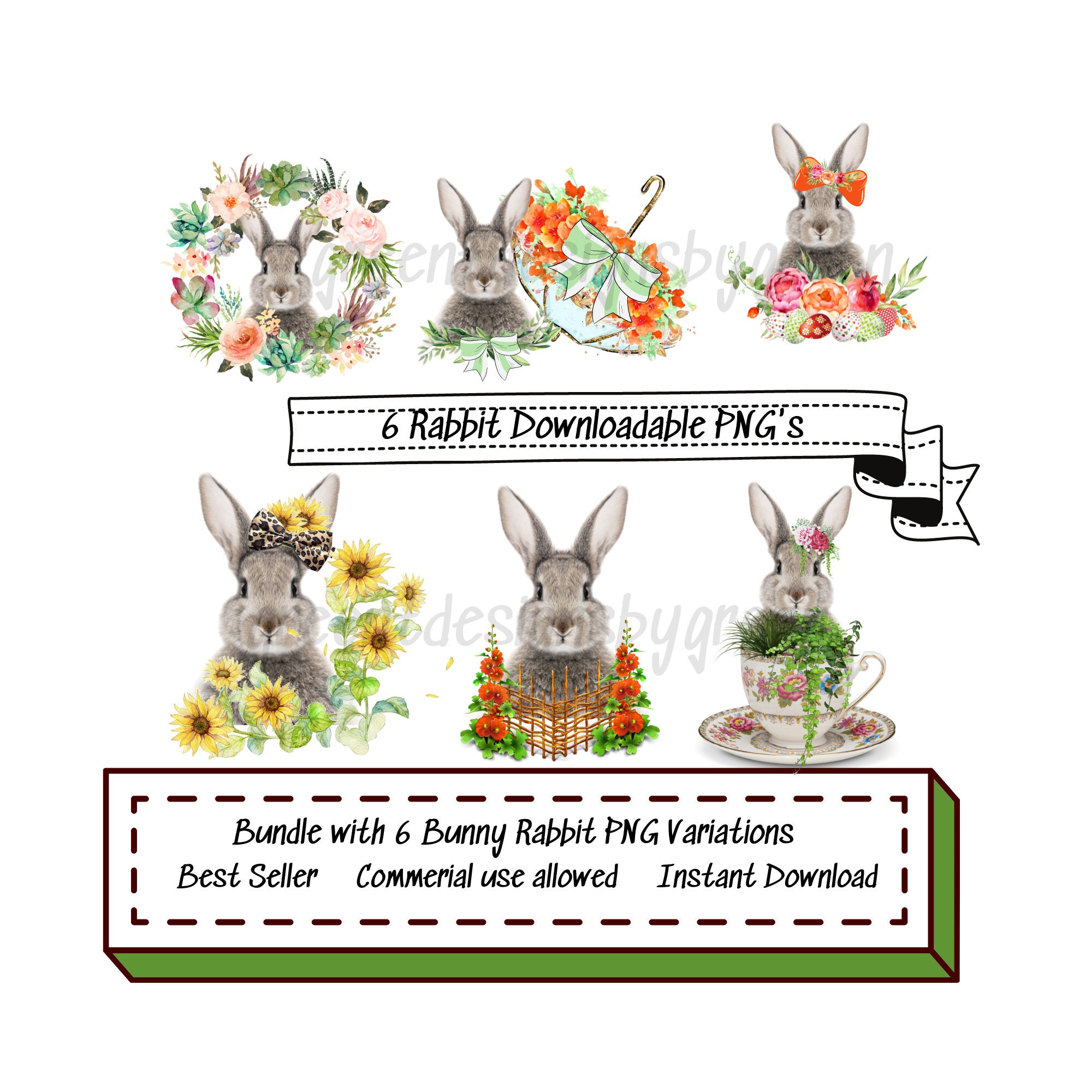 Scrapbooking Clip Art & Image Files Rabbit PNG Bundle of 6 Bunny Rabbit ...