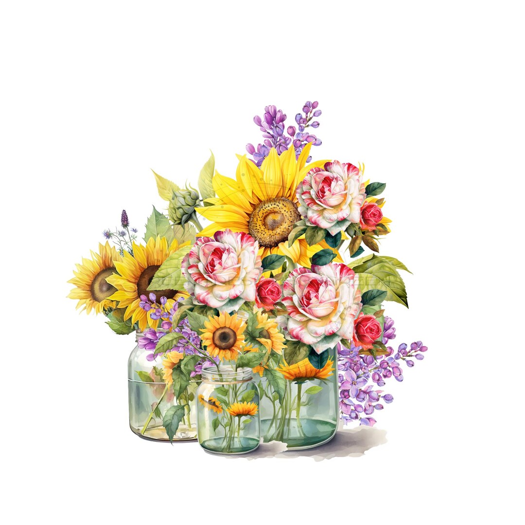 Sunflower Mason Jar Clipart, Floral Bouquet PNG (digital Download) - Etsy