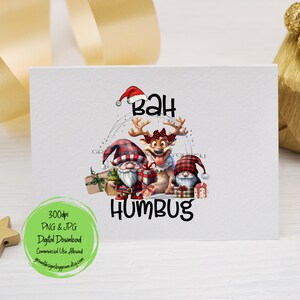 Bah Humbug Funny Sublimation Design - Grumpy Santa & Goofy Reindeer PNG ...