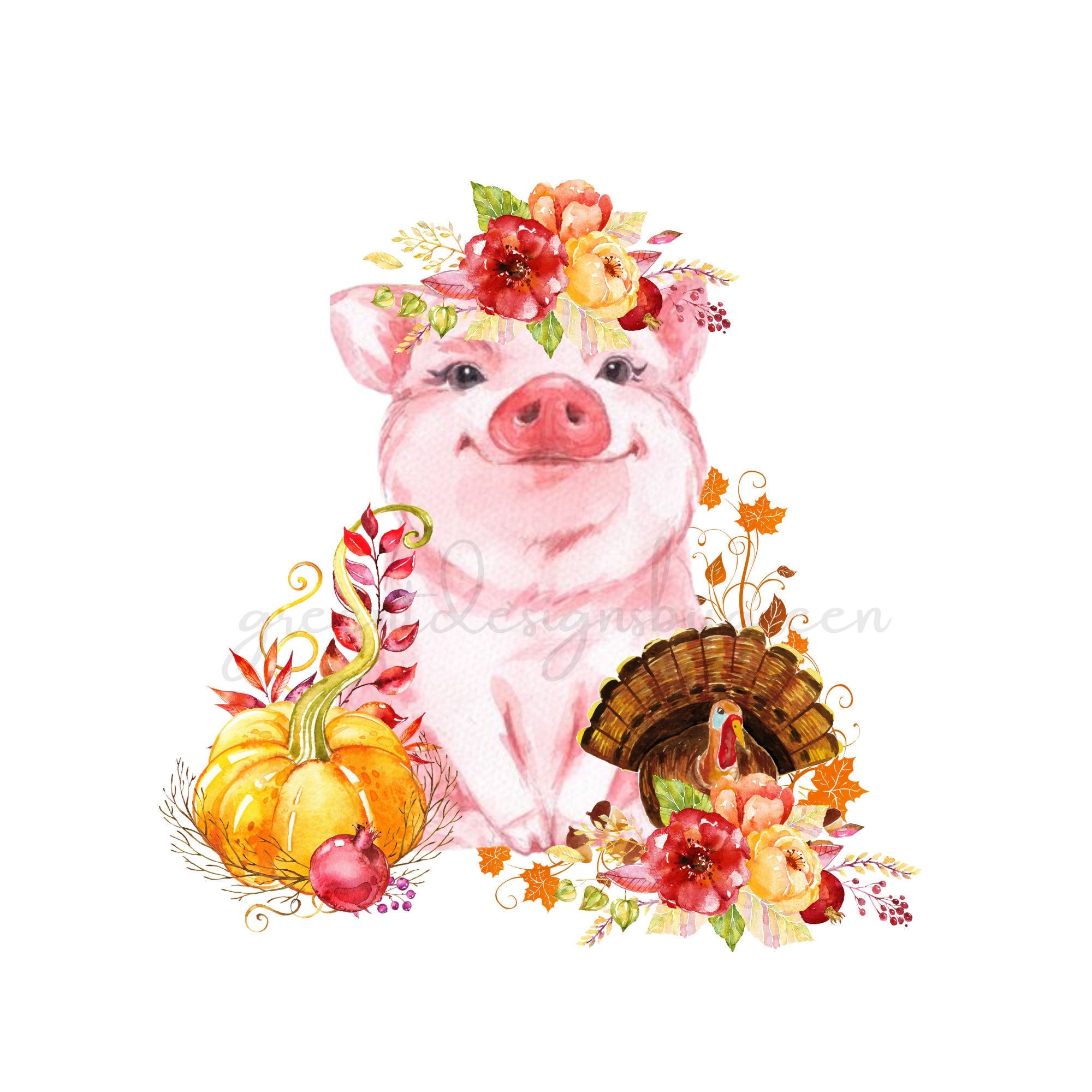 Thanksgiving Pig PNG Farm Animal Sublimation Fall Floral - Etsy UK