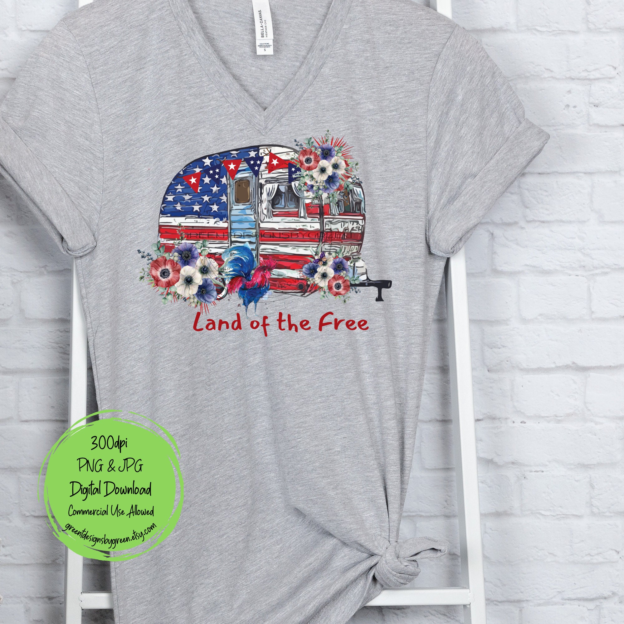 Patriotic Retro Camper Sublimation PNG - 'land of the Free' Clipart ...
