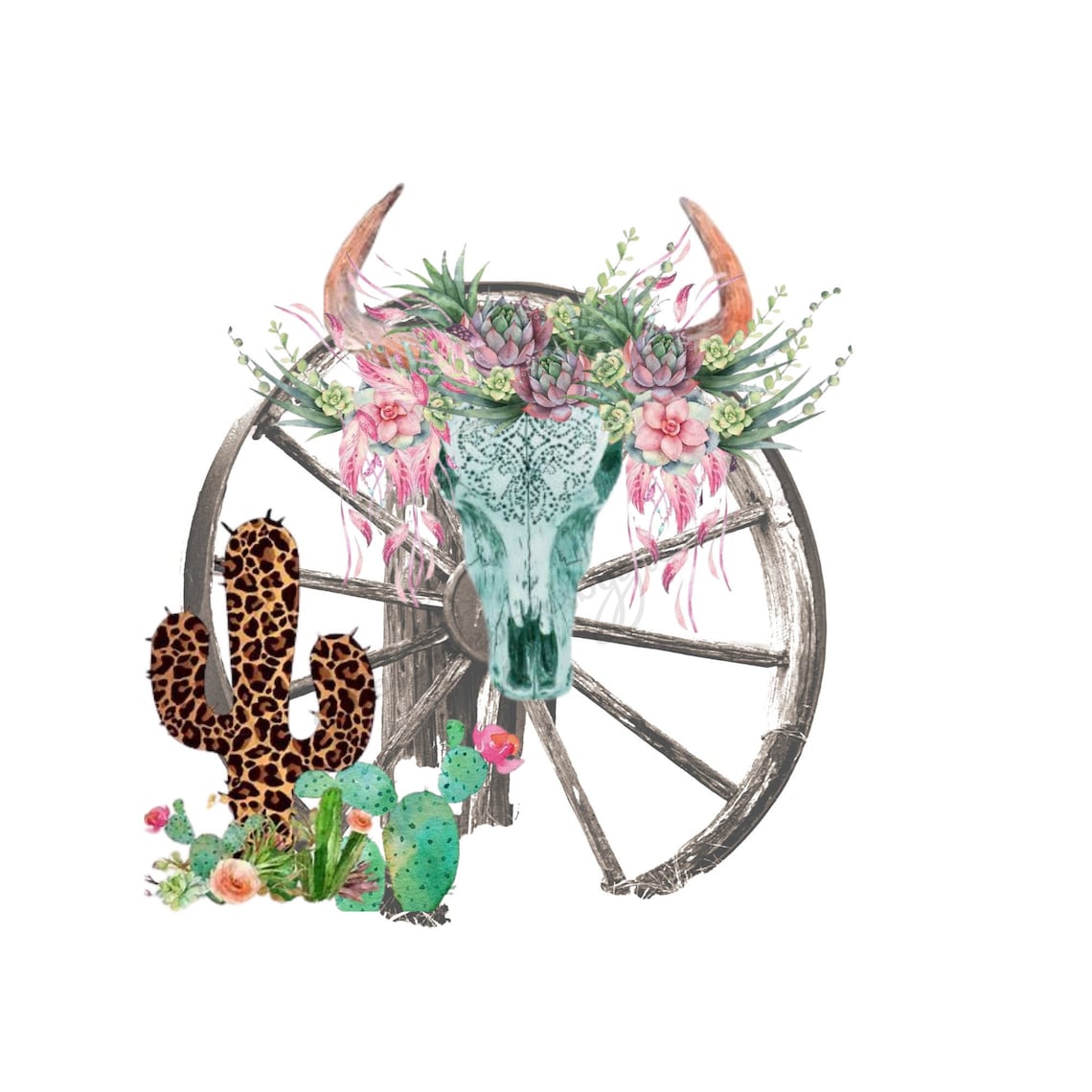 Western PNG Rustic PNG featuring cow skull cactus in the | Etsy