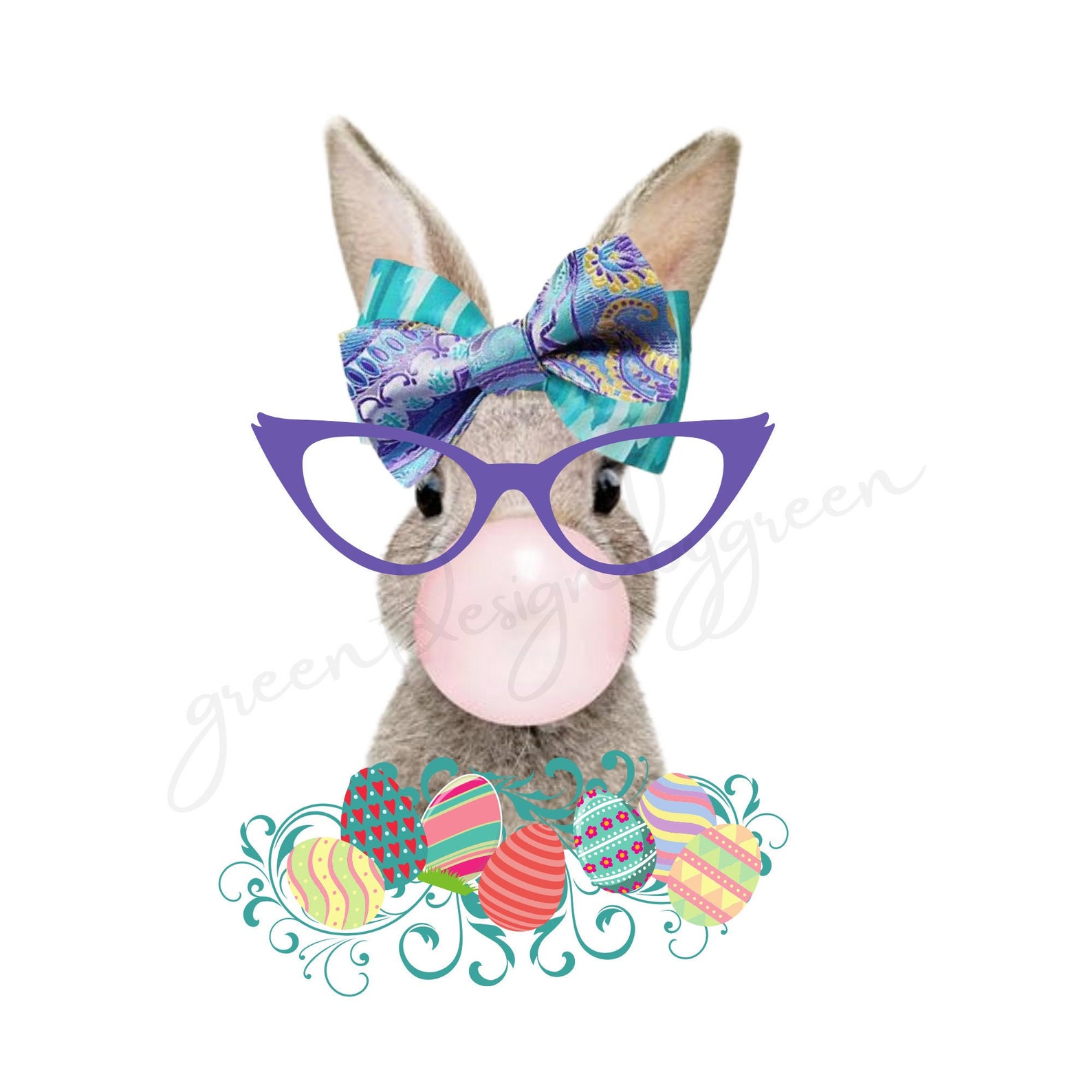 Easter egg and Bunny Rabbit PNG Rabbit blowing bubble gum | Etsy