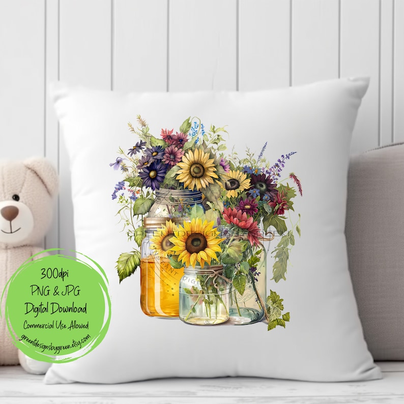 Sunflower Mason Jar Clipart, Floral PNG Digital Download - Etsy