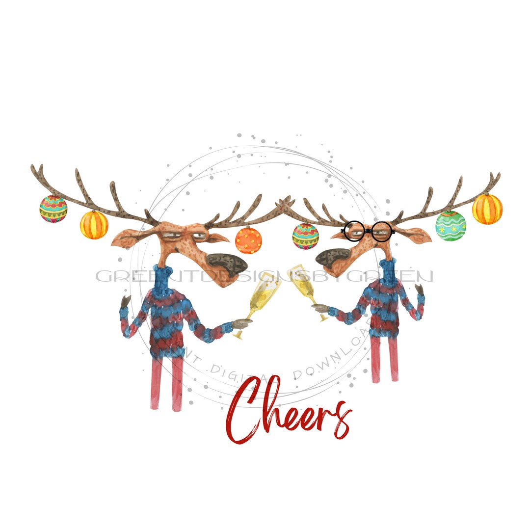 Reindeer Cheers PNG - Christmas Champagne Toast Clipart - Antlers With ...
