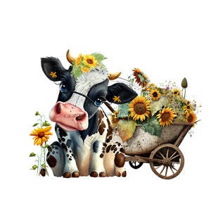 Cow PNG, Wheel Barrow and Sunflower Sublimation, Cow Digital Download ...