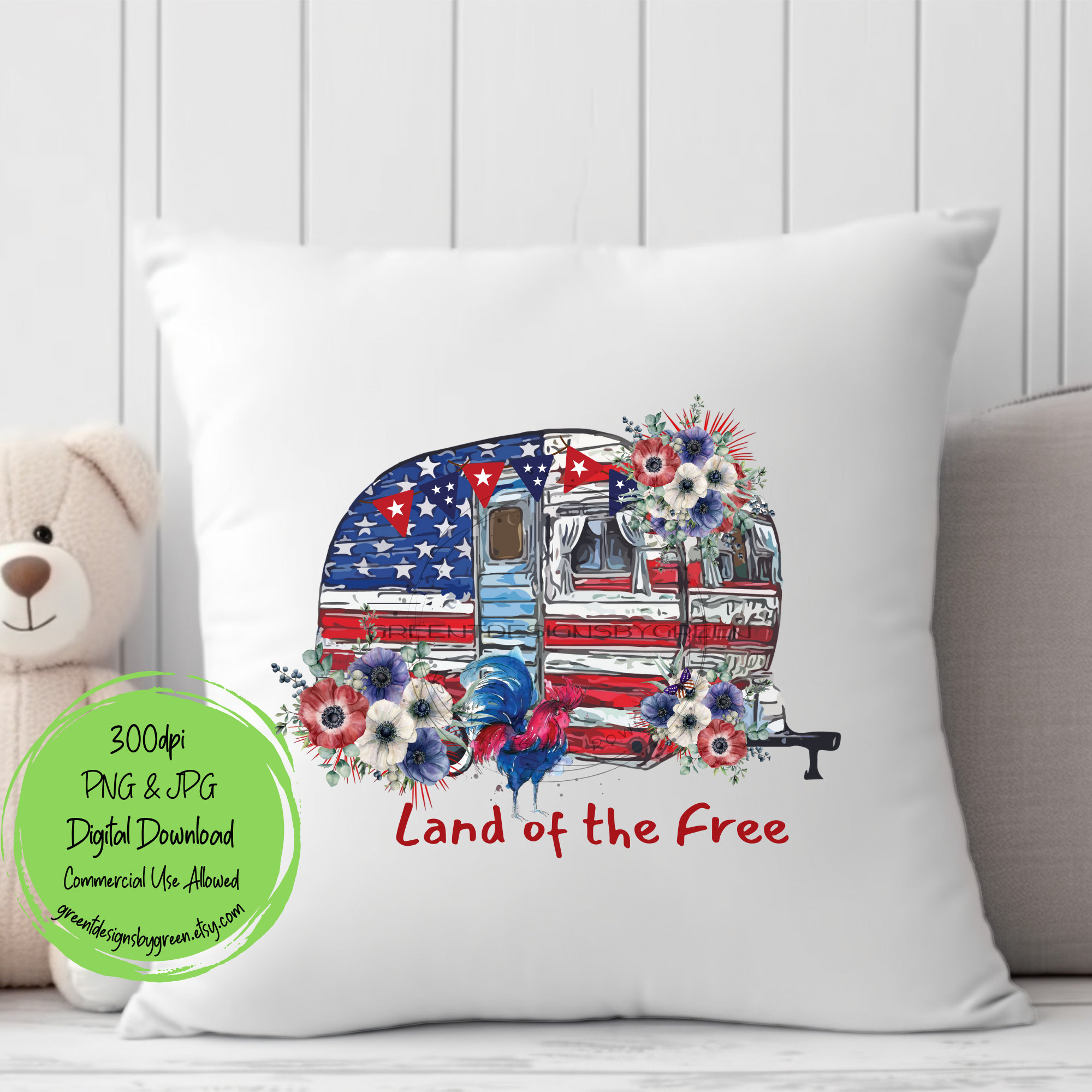 Patriotic Retro Camper Sublimation PNG - 'land of the Free' Clipart ...