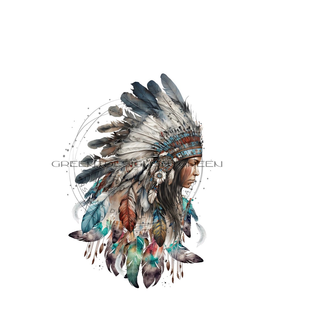 Native American Headdress Sublimation PNG - Black & White Feather ...