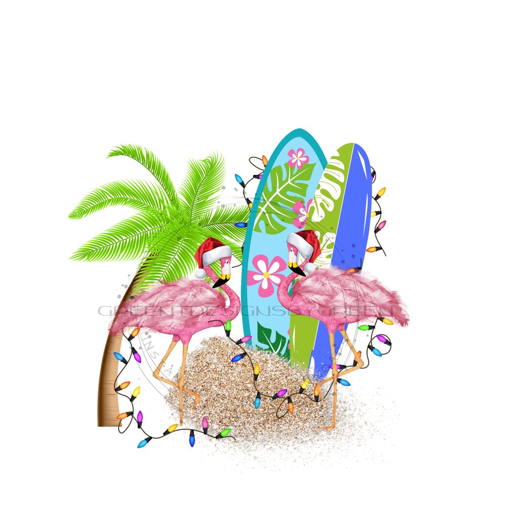 Pink Flamingo Surfer Christmas PNG – Beach Holiday Design (digital ...