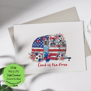 Patriotic Retro Camper Sublimation PNG - 'land of the Free' Clipart ...