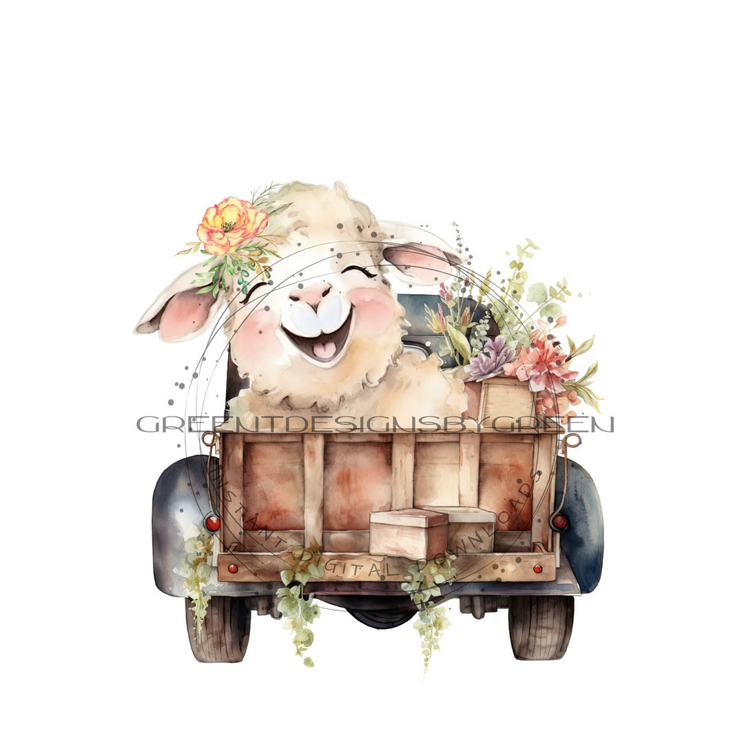 Lamb PNG Design, Vintage Farm Truck, Flowers, Joyful Animal, Whimsical ...